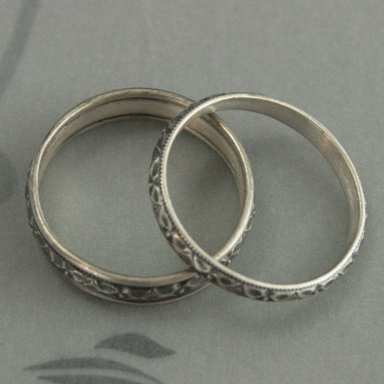 Vintage Style Wedding Rings Silver Wedding Set of Silver Bands | Etsy