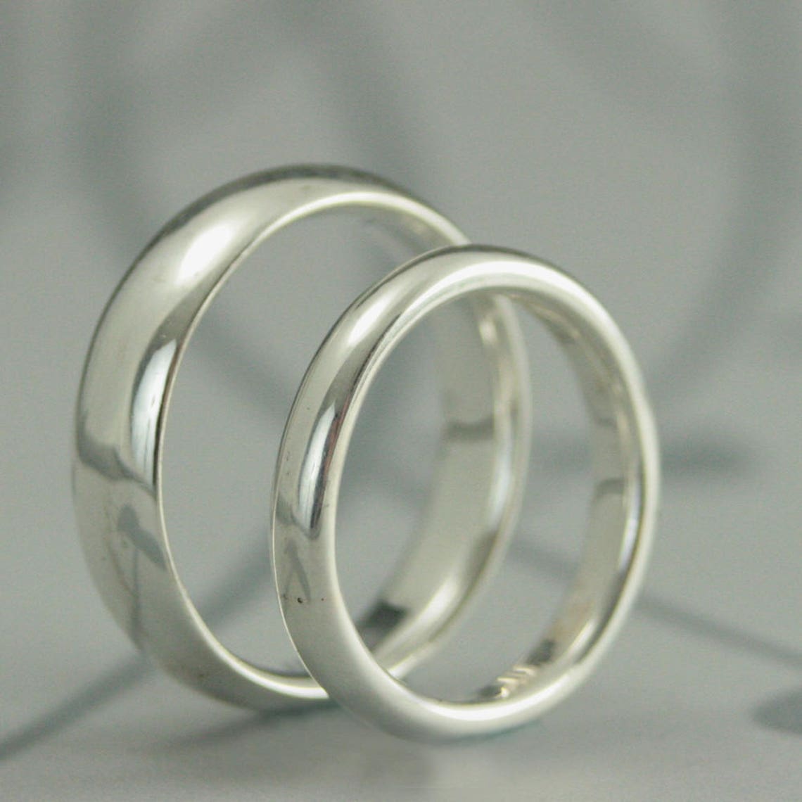 Comfort Fit Wedding Band Set Silver Ring Set His and Hers - Etsy