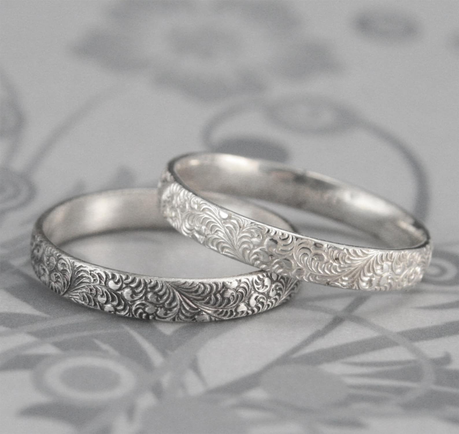 Womens Wedding Ring Pattern Wedding Band Embossed Ring Nature - Etsy UK