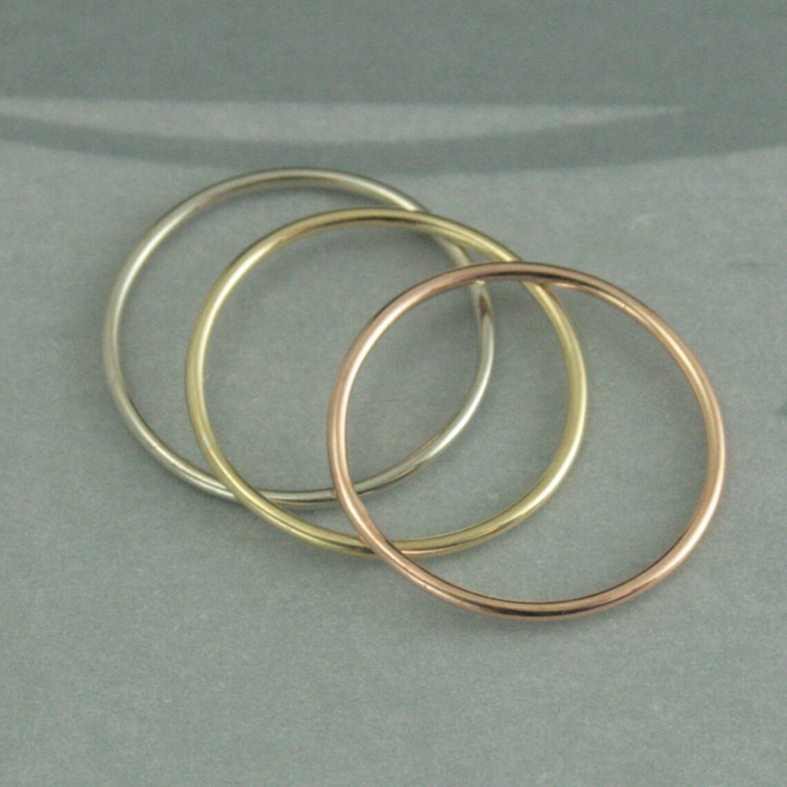10K Gold 1mm Full Round Bandsset of Three Tri Color Stacking - Etsy
