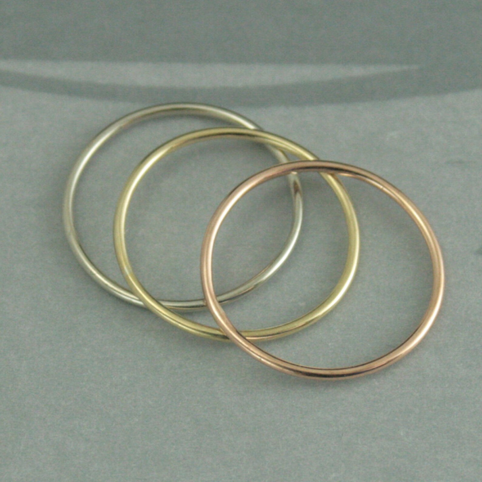 10K Gold 1mm Full Round Bandsset of Three Tri Color Stacking - Etsy