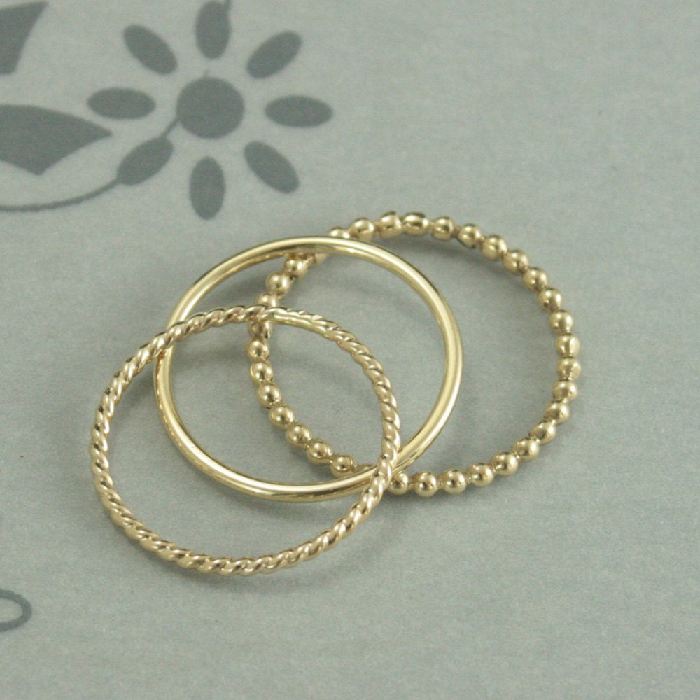 Gold Stacking Set Solid 14K Gold Stacking Ring Set Set of 3 - Etsy