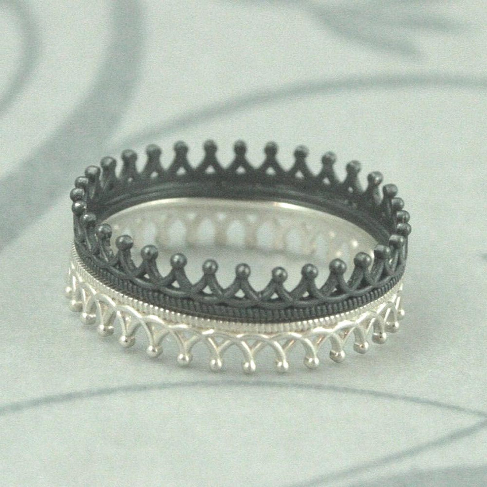 Princess Crown Black & White Band Interlocking Stacking Set-solid ...