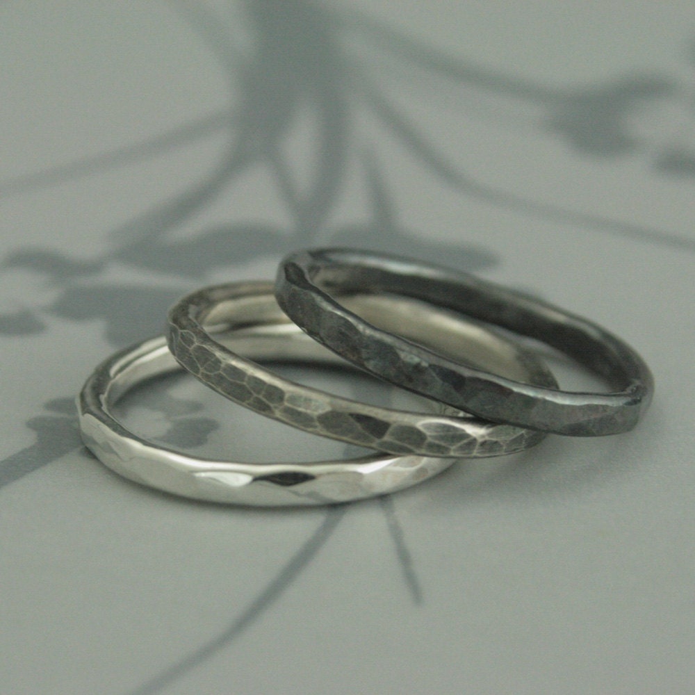 Ombre Silver Lava Set Solid Sterling Silver Hammered Stacking - Etsy