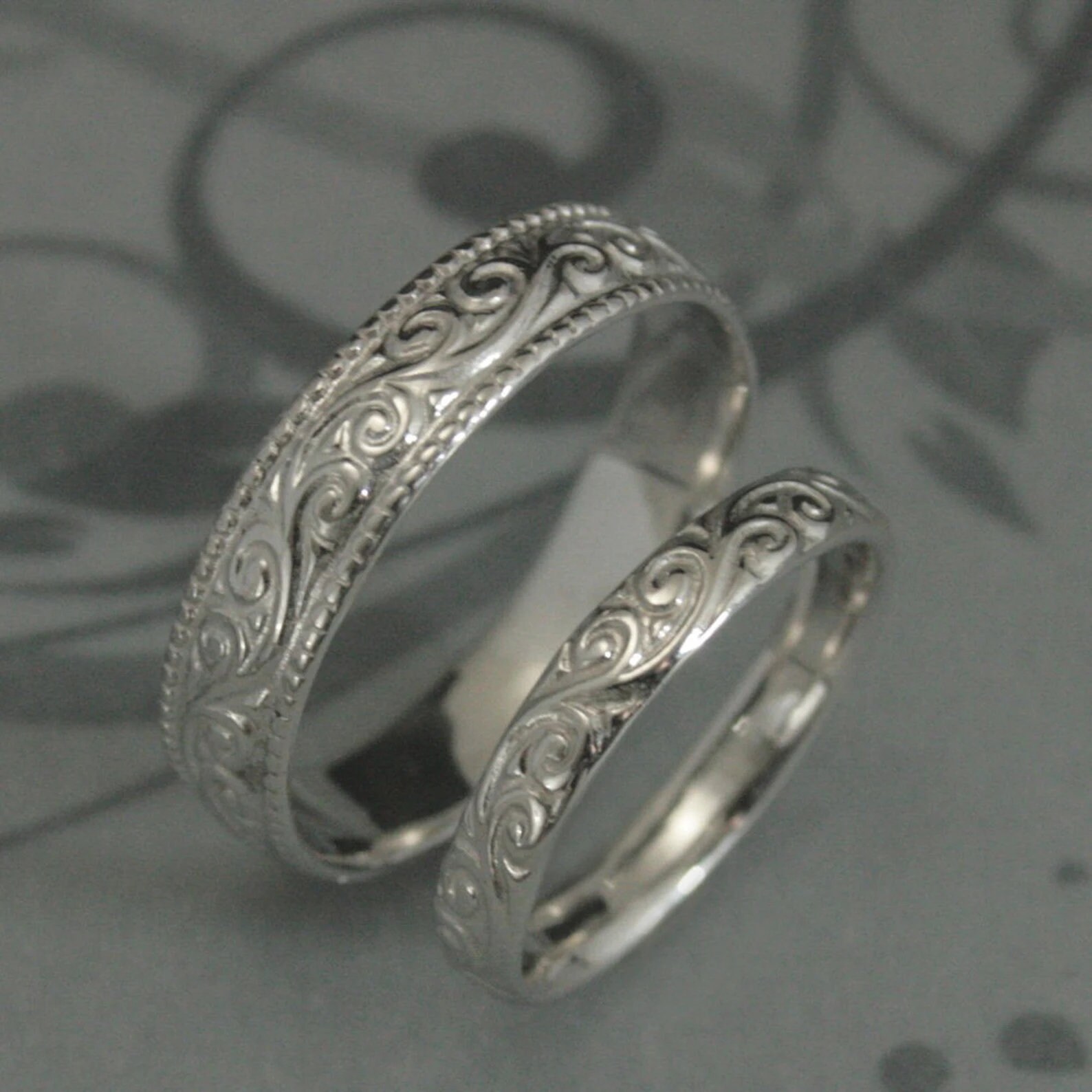Ring Patterned Band Wedding Ring Patterned Flourish Wide Ring - Etsy