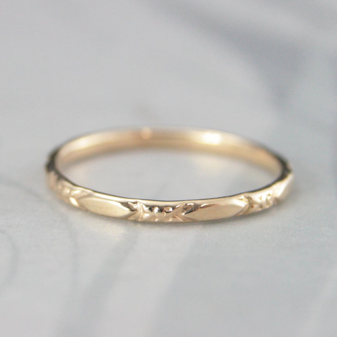 Solid 14K Gold Thin Women's Wedding Ring Medieval Style Ring Guinevere ...