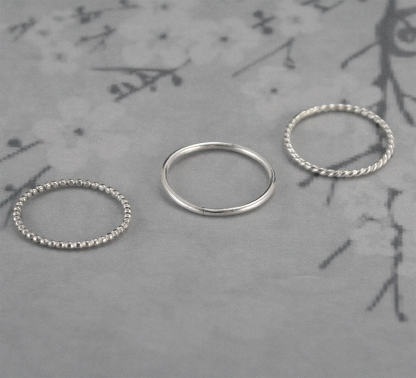 Super Skinny Textured Silver Stack Ringsset of 3round - Etsy
