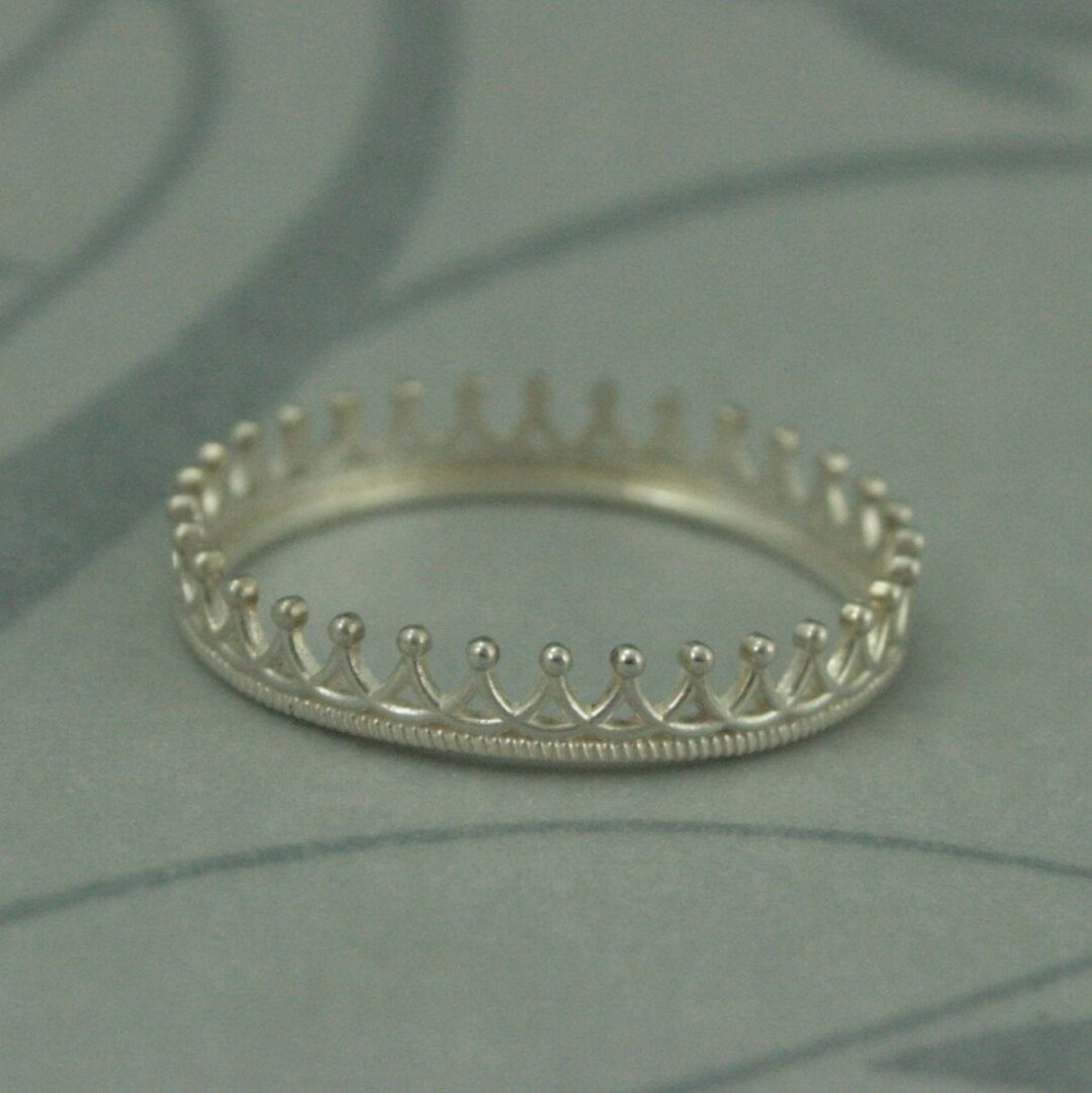 Sterling Silver Princess Crown Ring--crown Wedding Band--crown Stacking Ring--choice of Polished ...