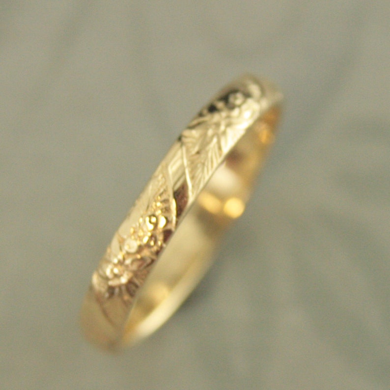 10K Gold Ring 10K Gold Band Floral Wedding Ring Flower Wedding - Etsy