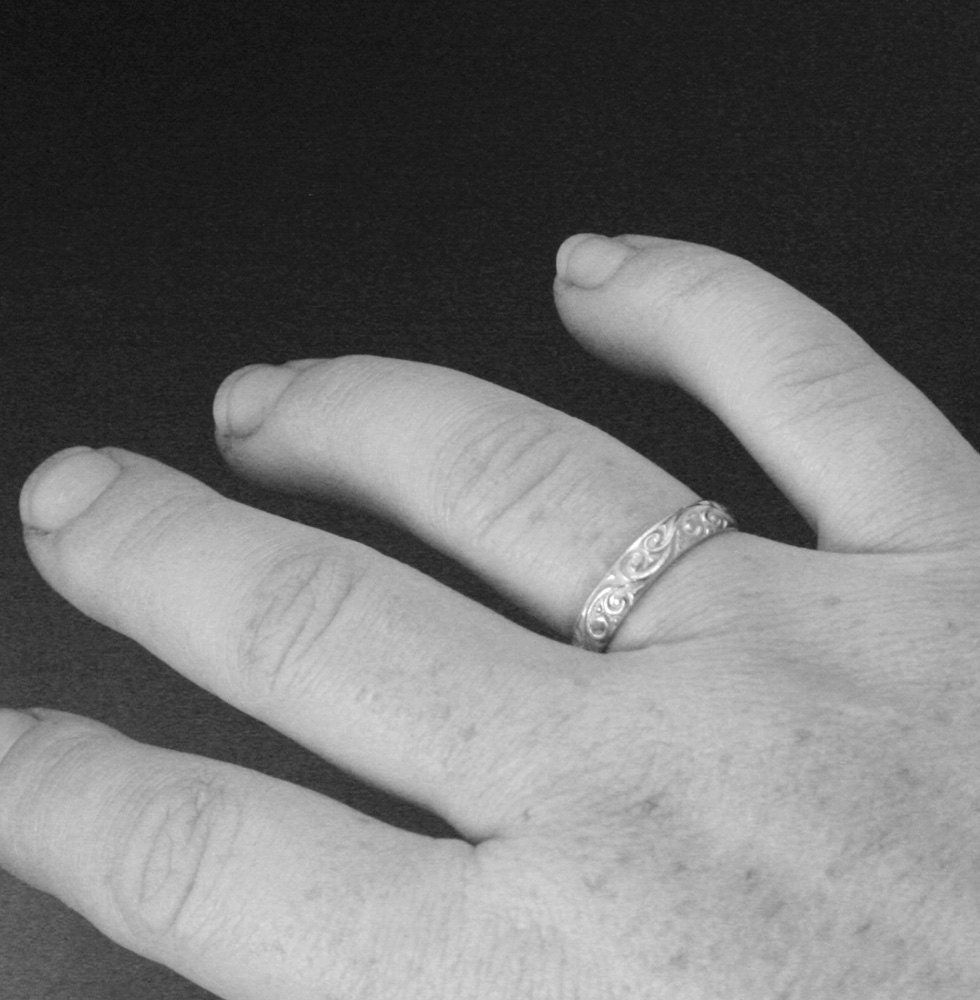 Ring Silver Wedding Band Pattern Silver Ring Womens Wedding | Etsy