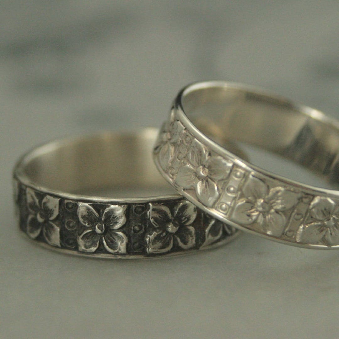 Floral Band Silver Wedding Ring Flower Band Silver Wedding Band Women's ...