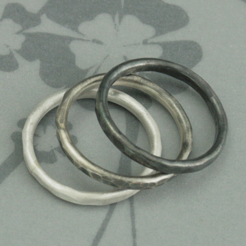 Ombre Silver Lava Set Solid Sterling Silver Hammered Stacking - Etsy