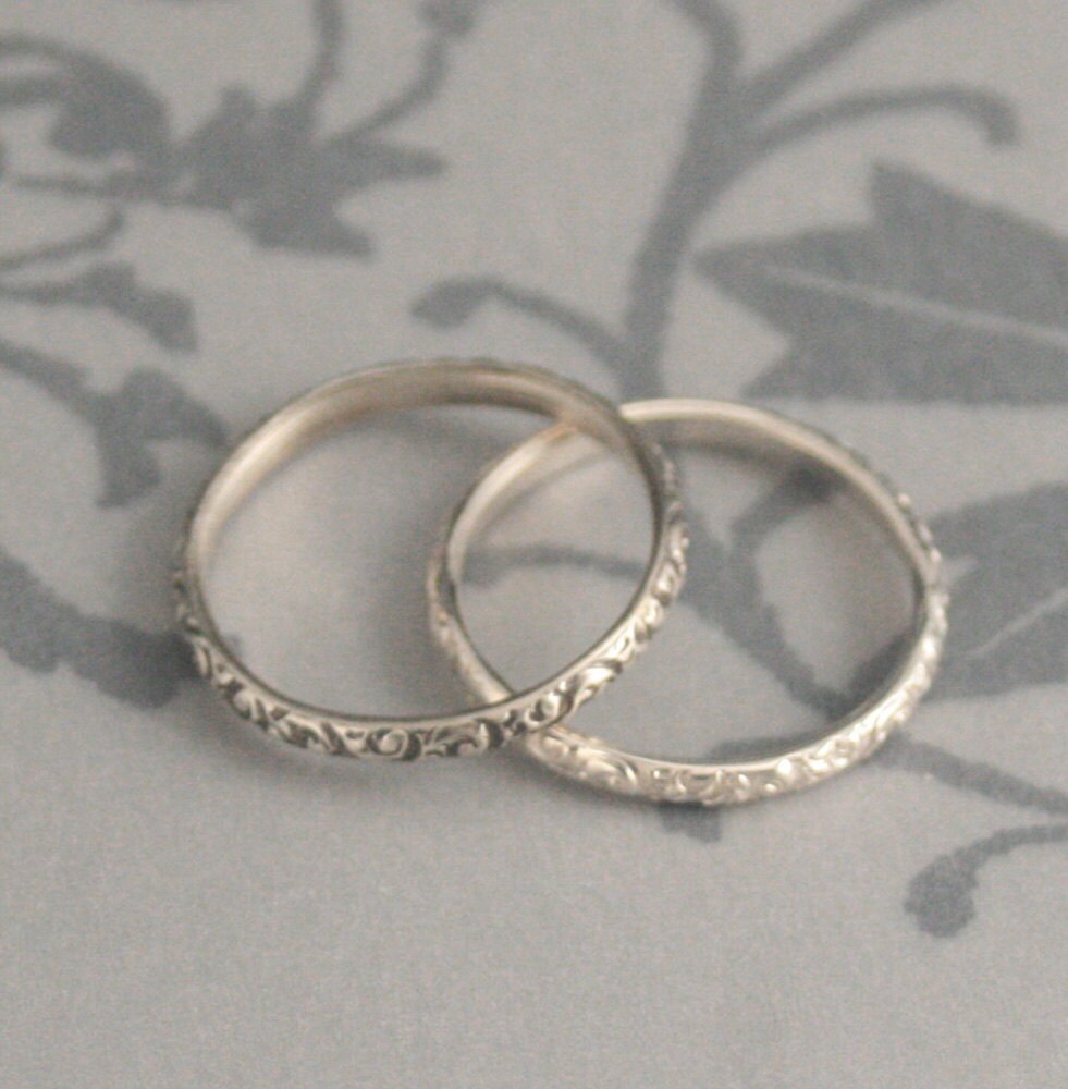 Thin Silver Ring Women's Wedding Band Embossed Ring Silver - Etsy