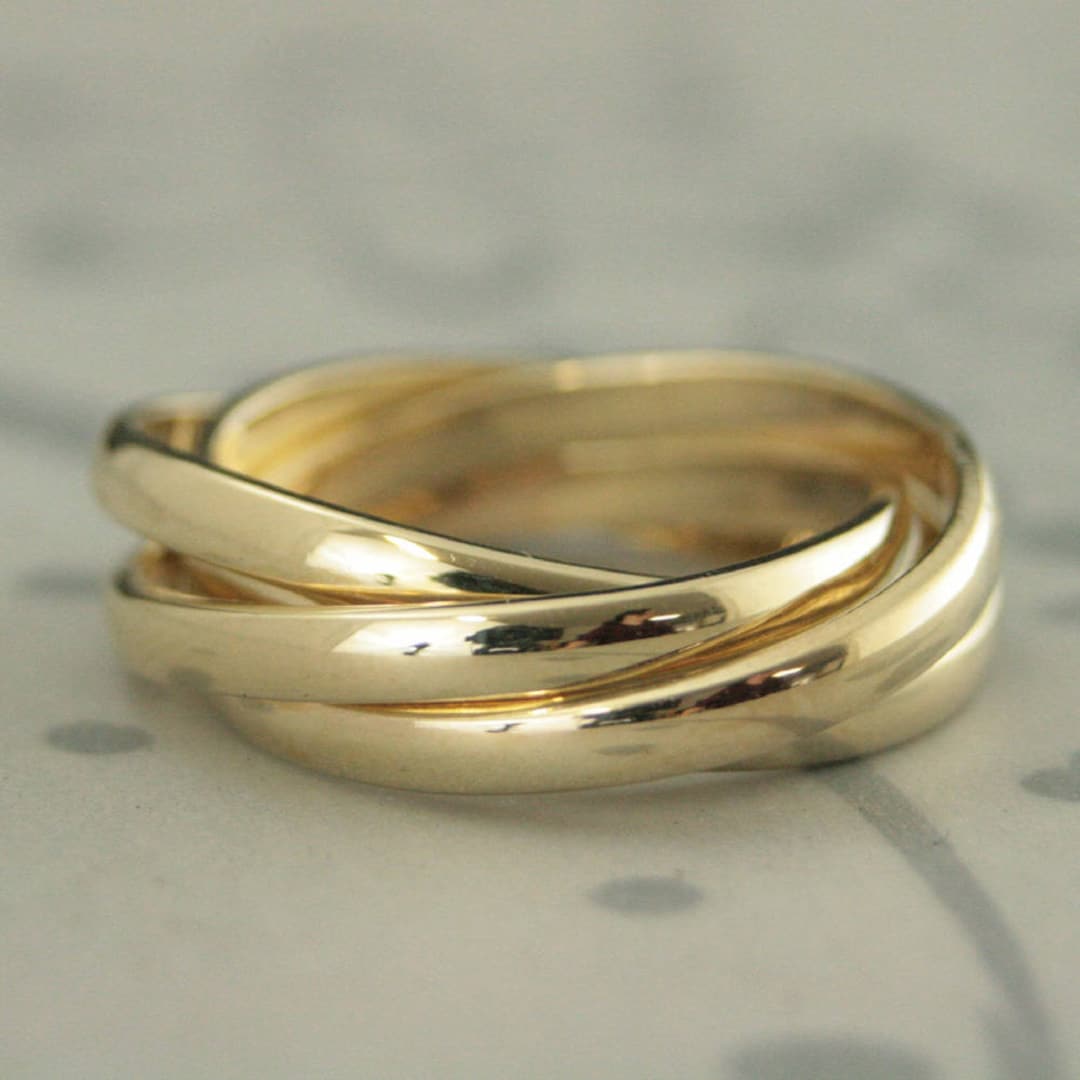 4 Band Rolling Ring Wedding Band 14K Gold Rolling Ring Interlocking ...