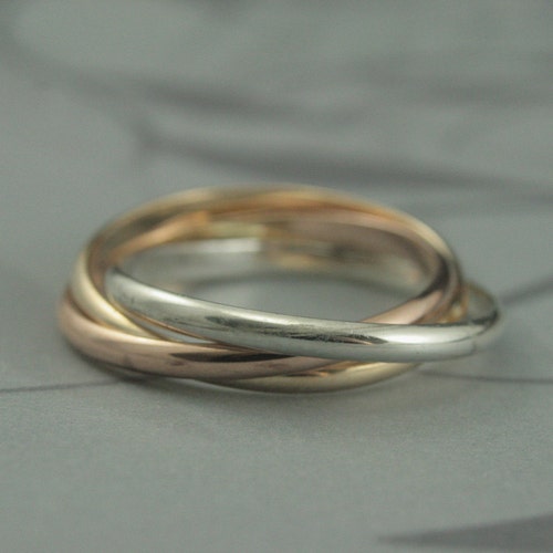 Triplet Ring 14k Tri Color Wedding Band Gold Russian Infinity | Etsy