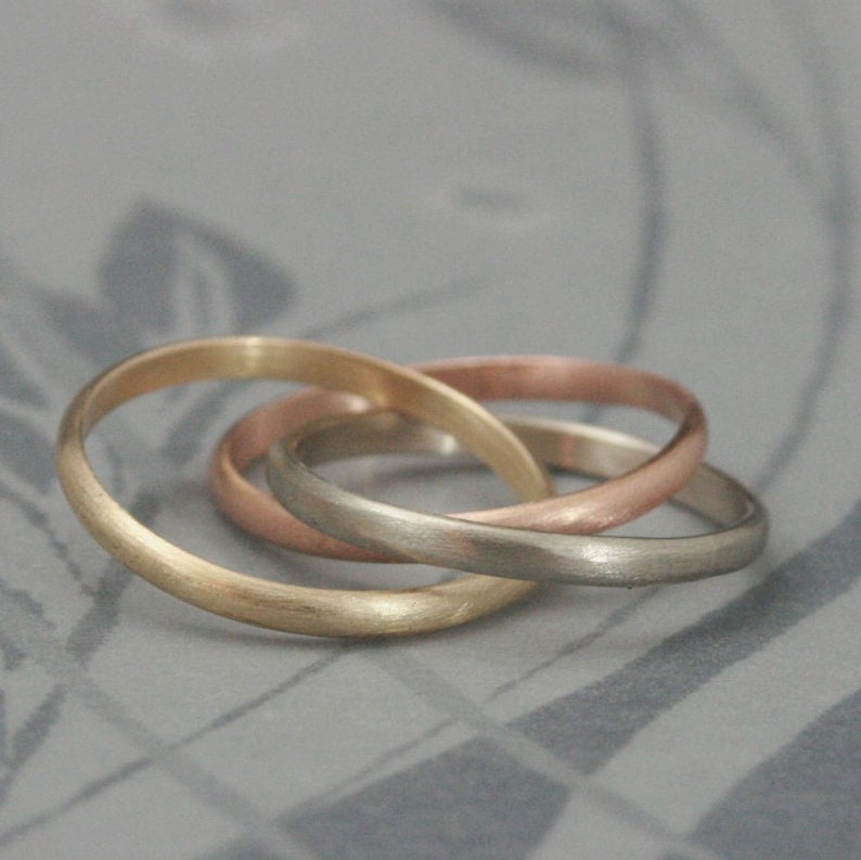 Tri Color Rolling Ring Solid 14K Yellow Gold White Gold and - Etsy