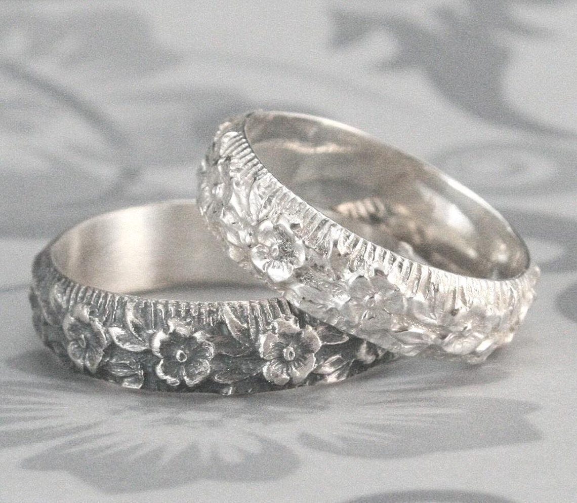 Silver Flower Ring Rose Ring Flower Pattern Band Ring Around the Rosy ...