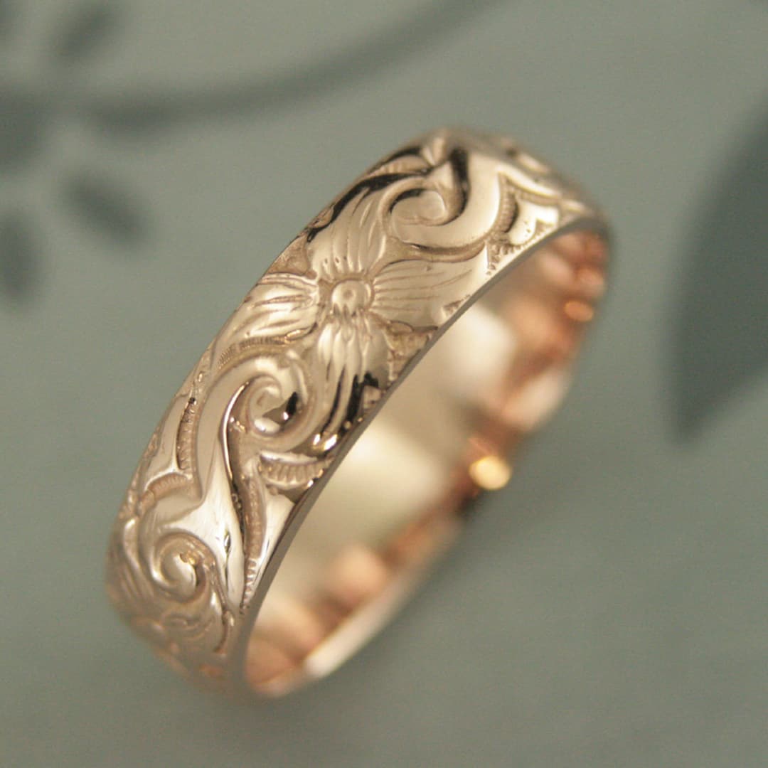 Embossed Ring 14K Rose Gold Band Midnight in the Garden Ring Flower ...