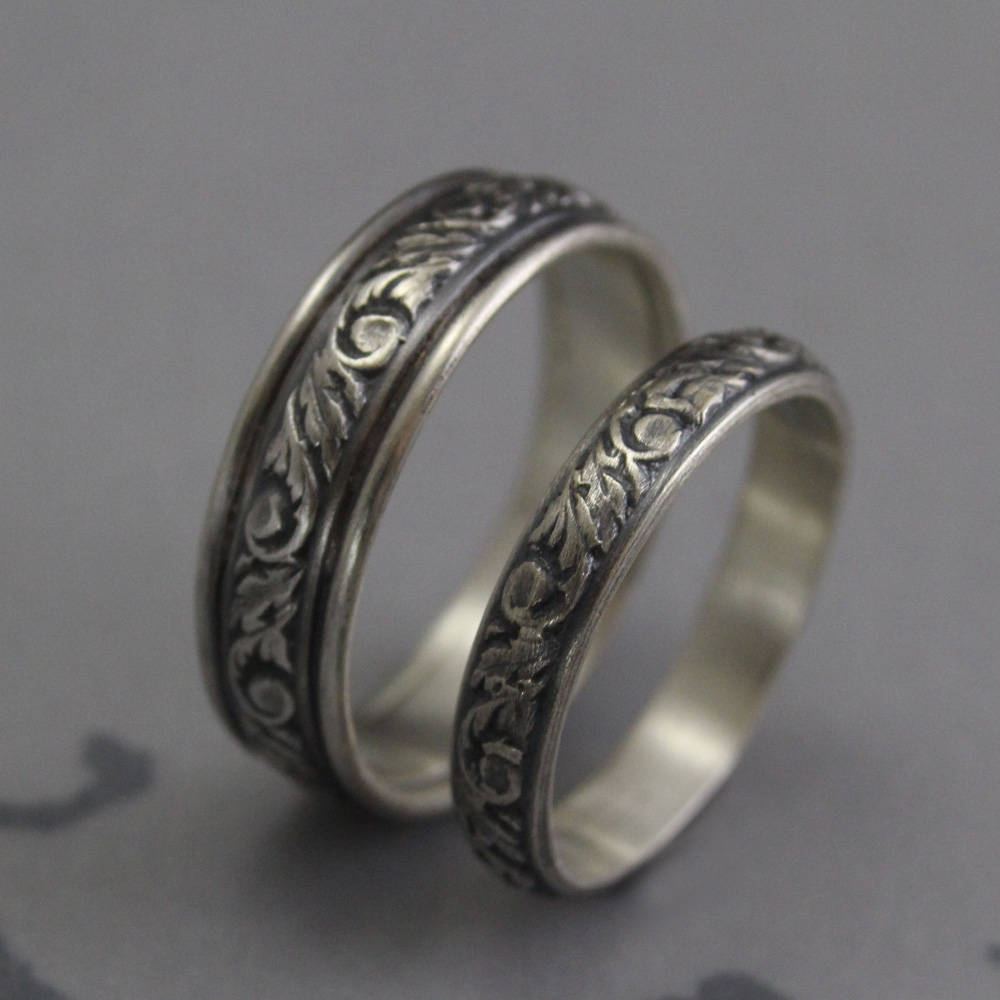 Silver Wedding BandsWedding Band SetHis and Hers | Etsy