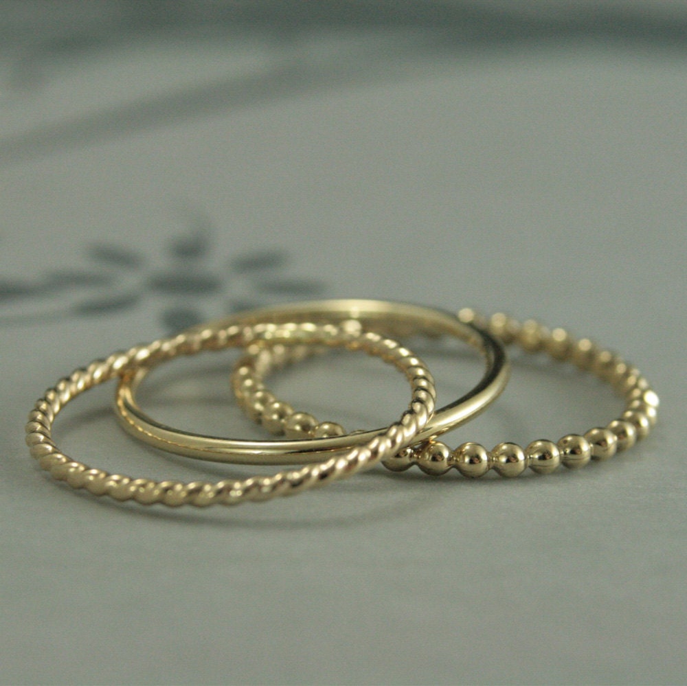 Gold Stacking Set Solid 14K Gold Stacking Ring Set Set of 3 - Etsy