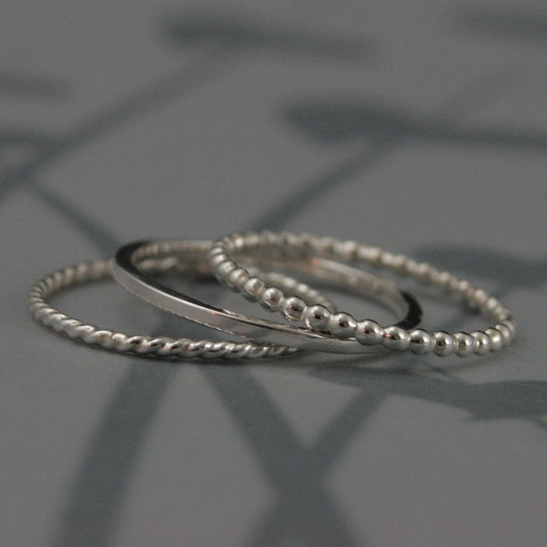Super Textured Silver Stack Ringsset of 3square Twist and - Etsy