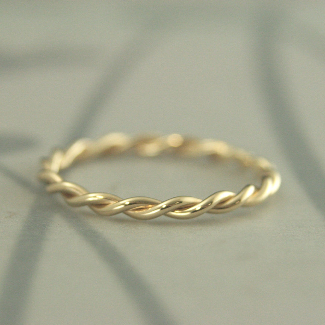 Gold Twist Ringsolid 14K Gold Rope Bandyellow Gold Ringwomen's Gold ...