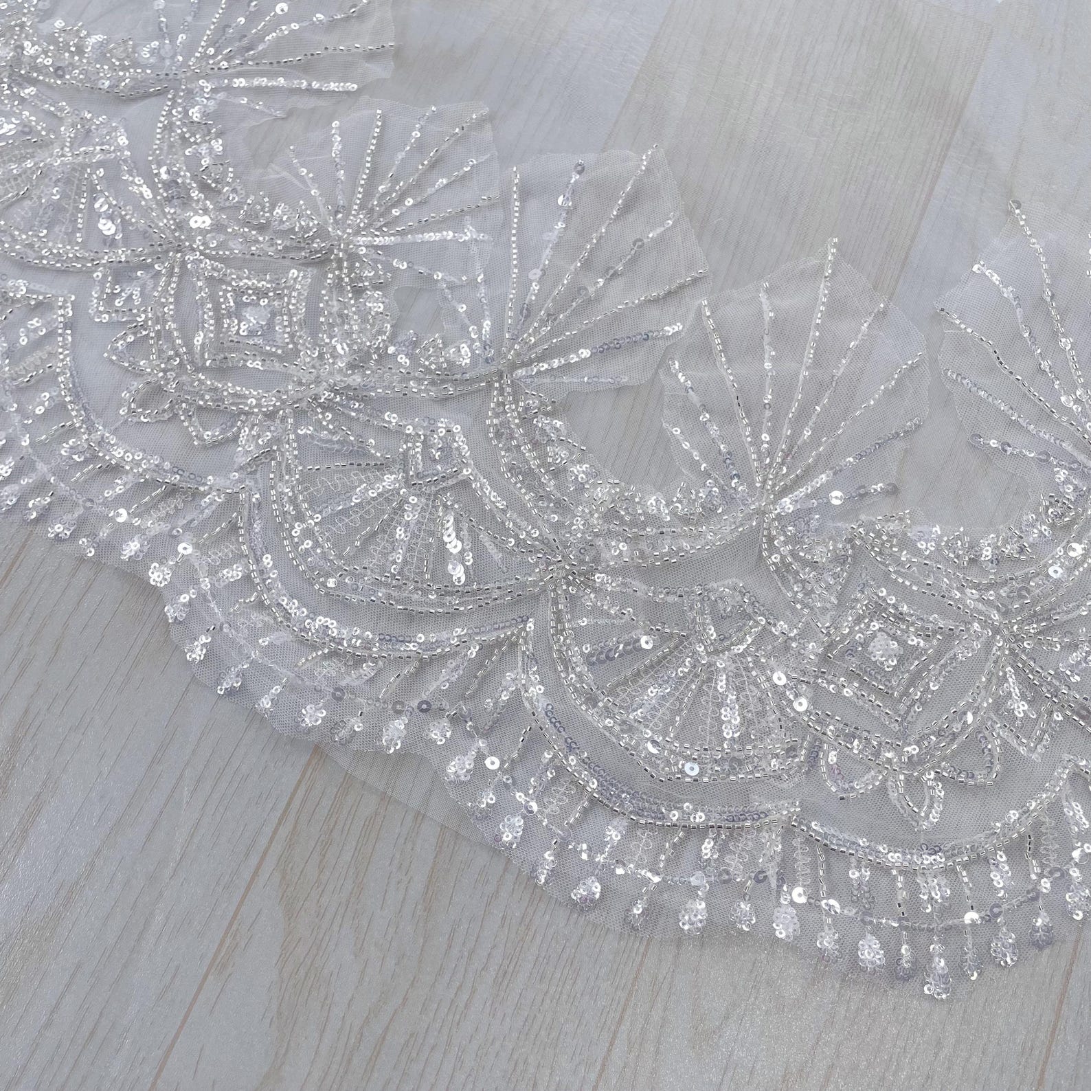 Luxury Beaded Lace Wedding Veil Unique Trim Lace Veil Light Gold Lace ...