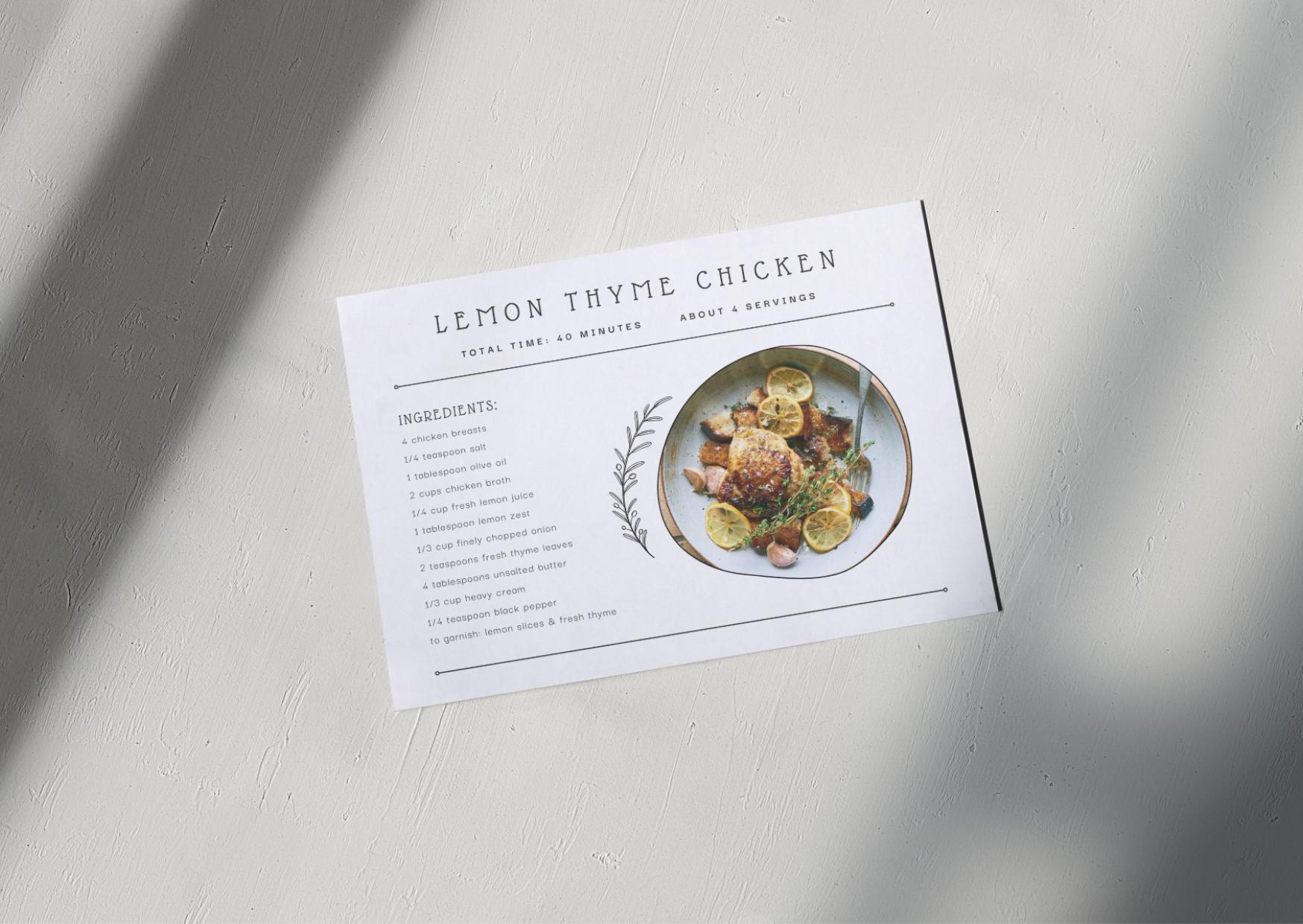 Editable Recipe Card Template Minimalist Design Printable Canva ...