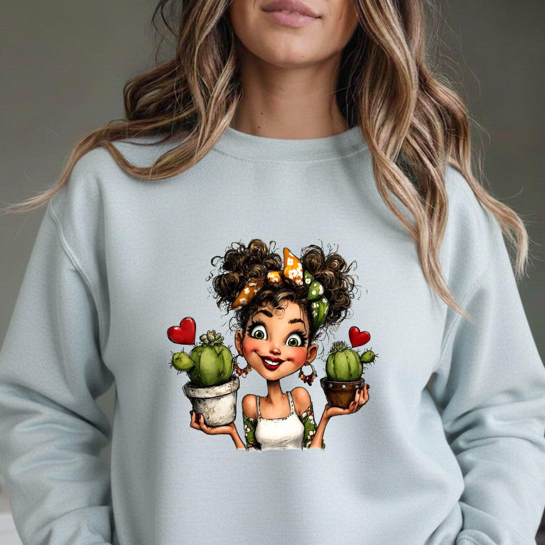 Cactus Girl Valentine PNG - Plant Lover Clipart (instant Download) - Etsy