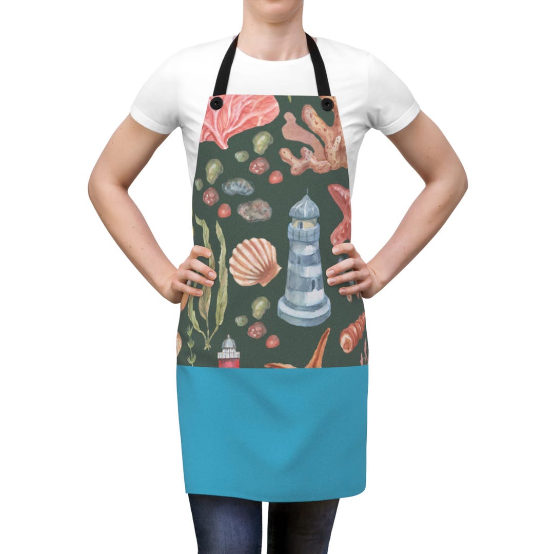 APRON Seashell, Lighthouse Pattern, Kitchen Cooking Apron, Mother's Day ...