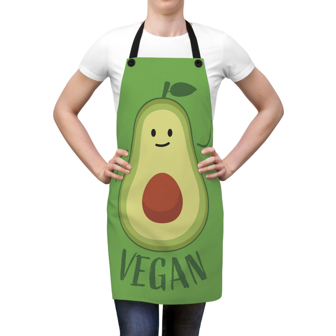 Green Apron With Happy Vegan Avocado, Kitchen Apron, Cooking Apron ...