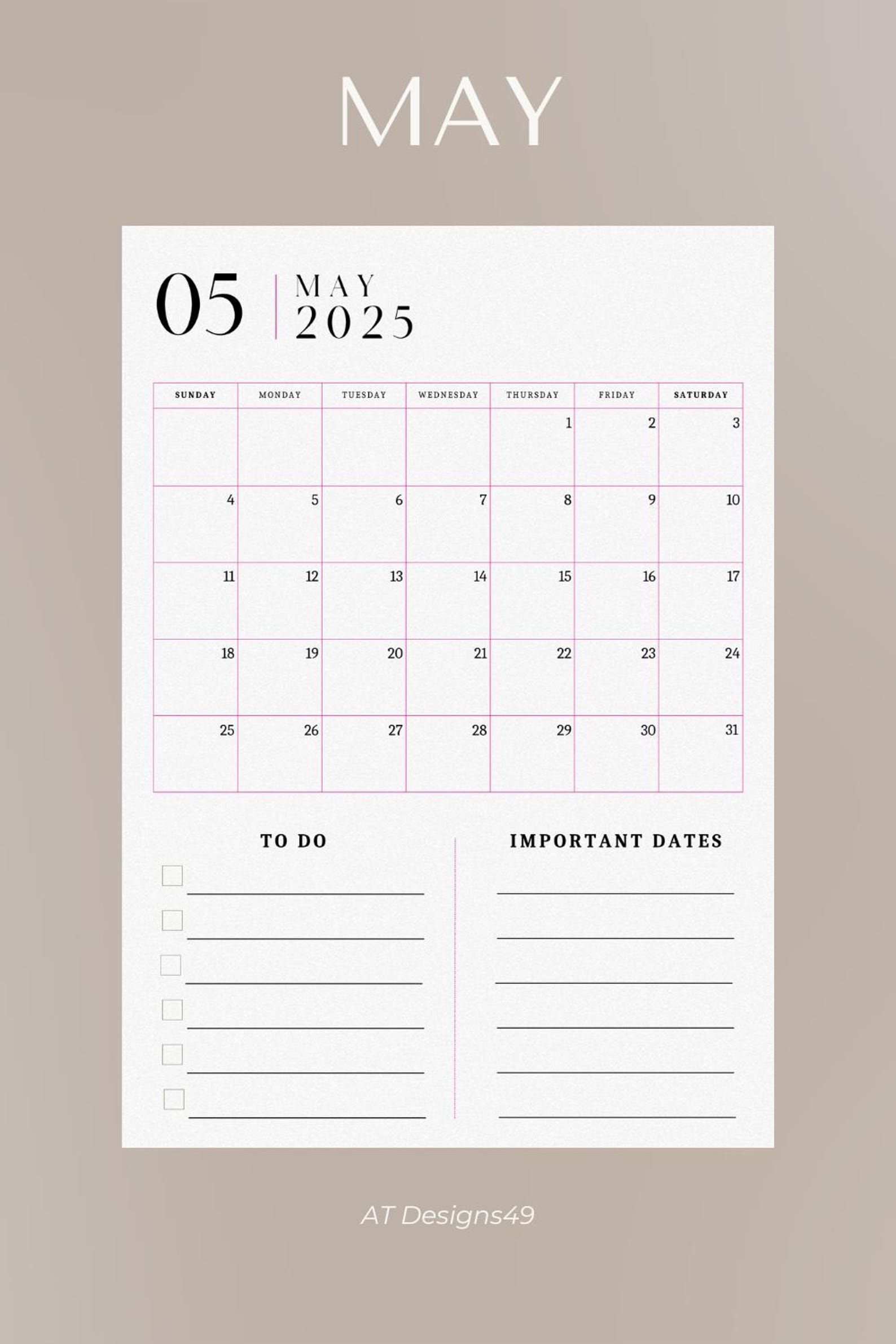 2025 Monthly Calendar With Notes, Digital Calendar, Year Calendar ...