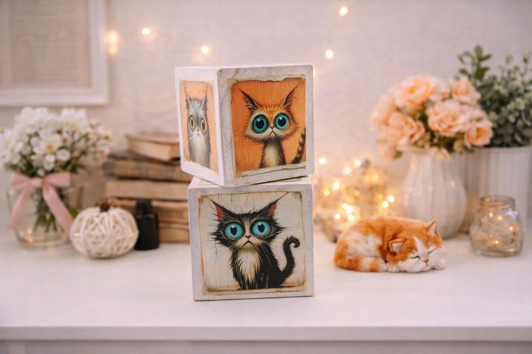 Stylized Cat Blocks: Adorable Decor, Gift for Cat Lover - Etsy
