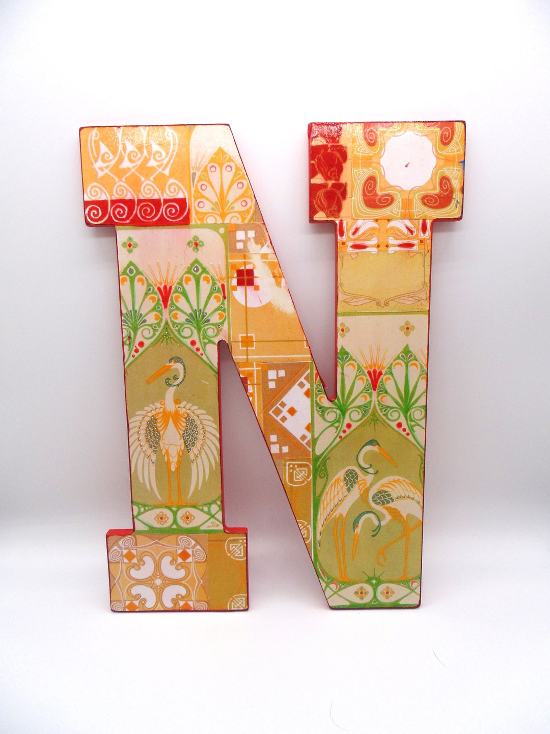 Art Nouveau Collaged Letter 'N' – Elegant Handmade Decor for Nurseries ...