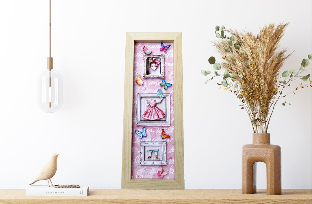 Whimsical Pink Shadow Box: Nursery Wall Art, Butterfly Decor - Etsy