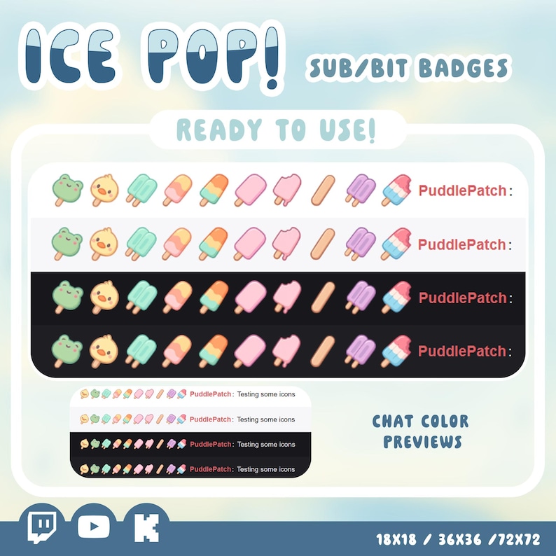 Cute Ice Pop Twitch Badges – Kawaii Pastel Sub Bit Icons (PNG Set) - Etsy