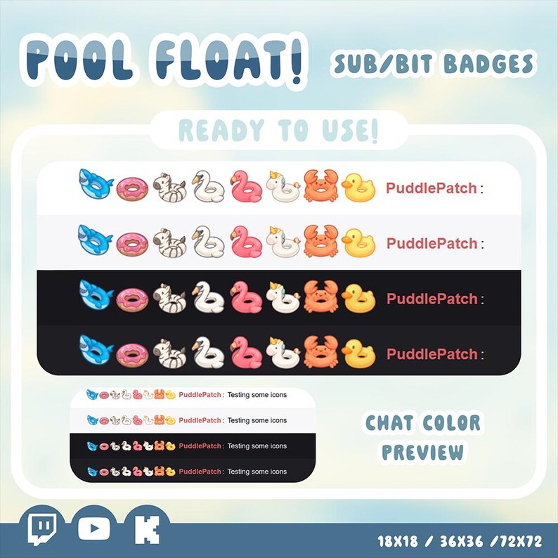 Cute Pool Float Twitch Sub Badges – Pastel Bit Icons for Streamers ...