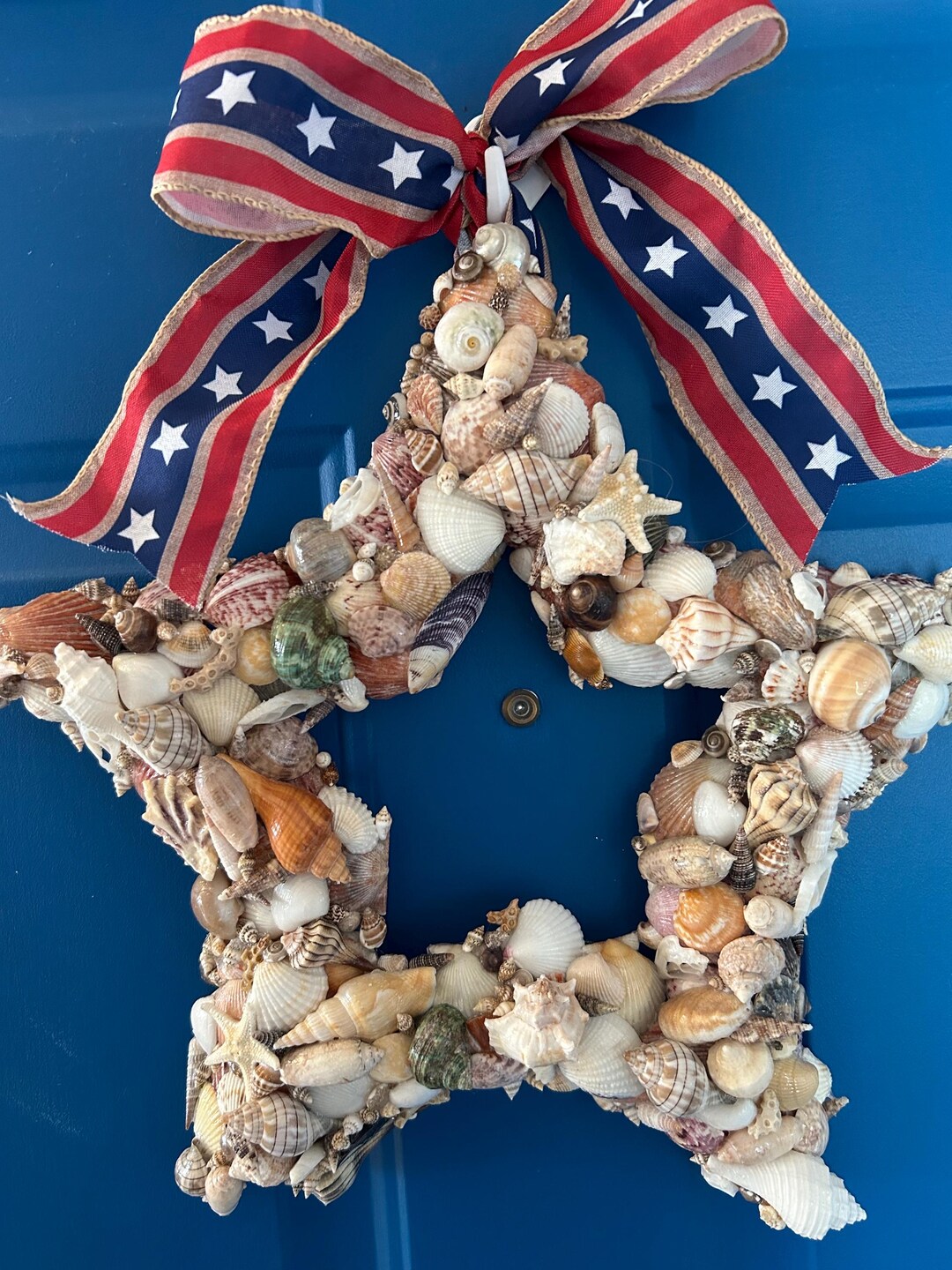 Star Decorated With 100's of Shells and With Red, White & Blue Bow - Etsy