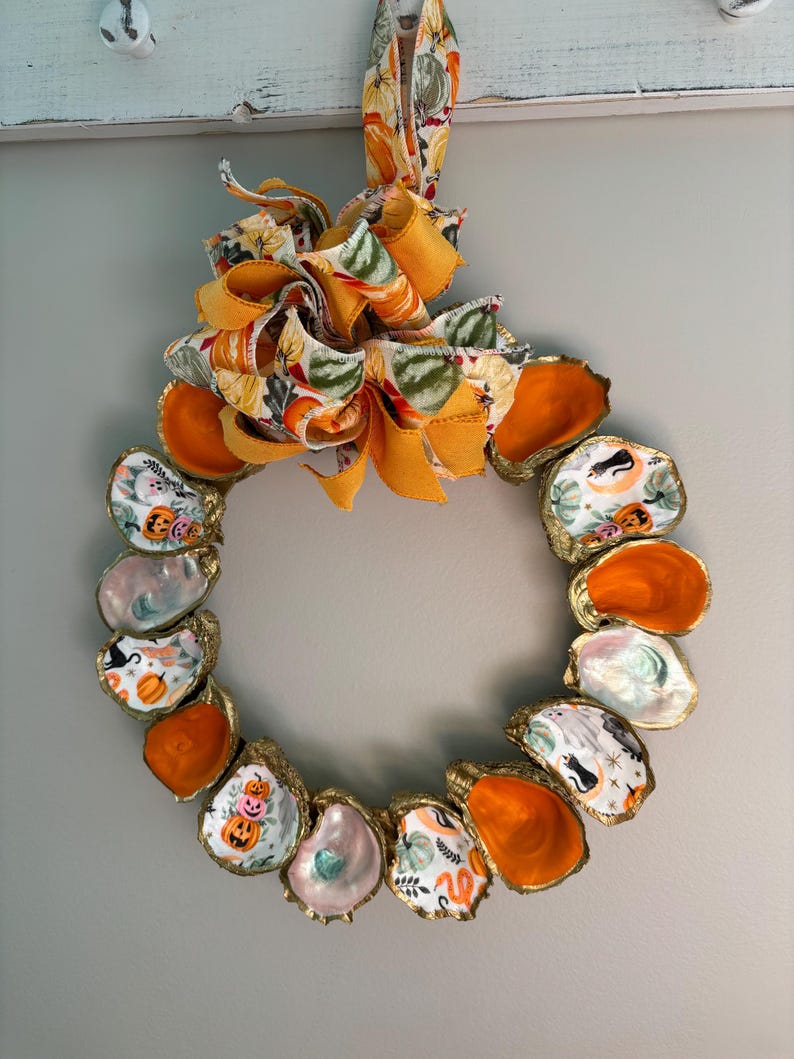 Halloween Wreath Made With Decoupage and Painted Shells - Etsy