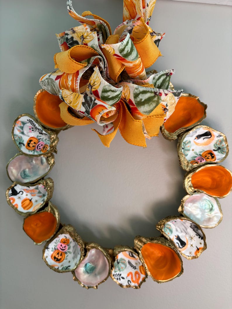 Halloween Wreath Made With Decoupage and Painted Shells - Etsy