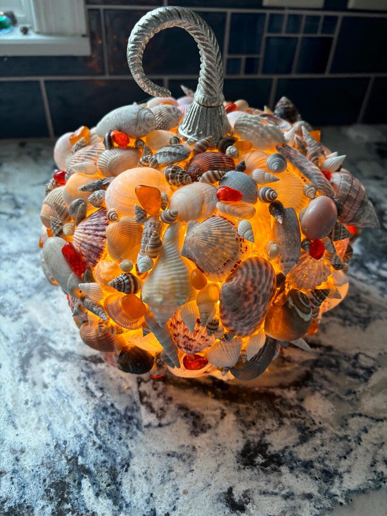 Pumpkin That Lights up Decorated With Shells and Glass - Etsy