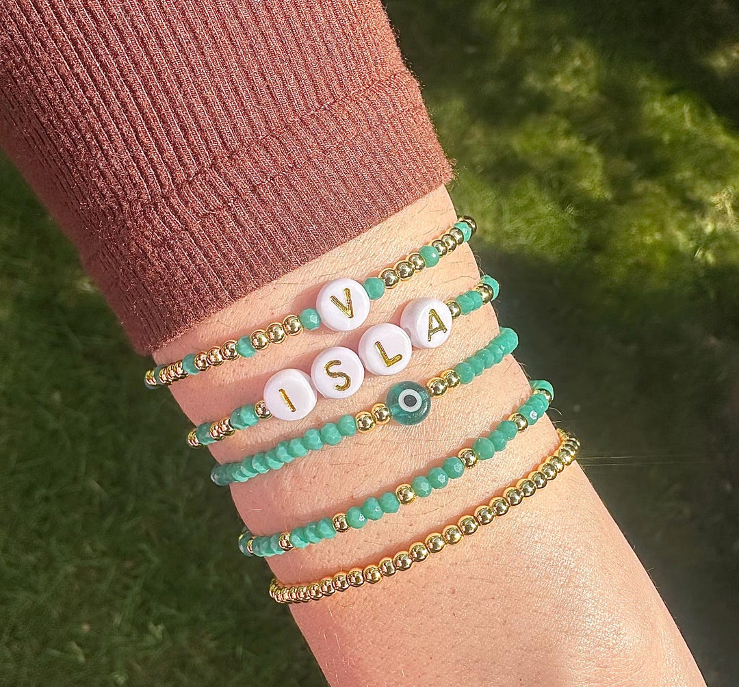 Personalized Beaded Word Bracelets, Custom Name Bracelets, Anniversary ...