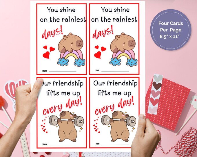Printable Capybara Valentine's Day Cards -classroom Valentines Cards ...