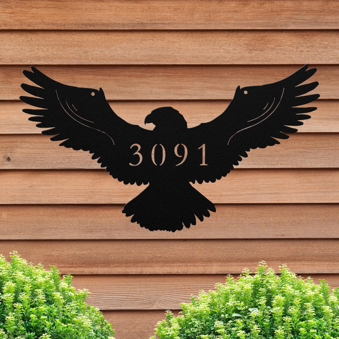Metal House Number Sign, Eagle Address Sign, Eagle Metal Wall Art ...