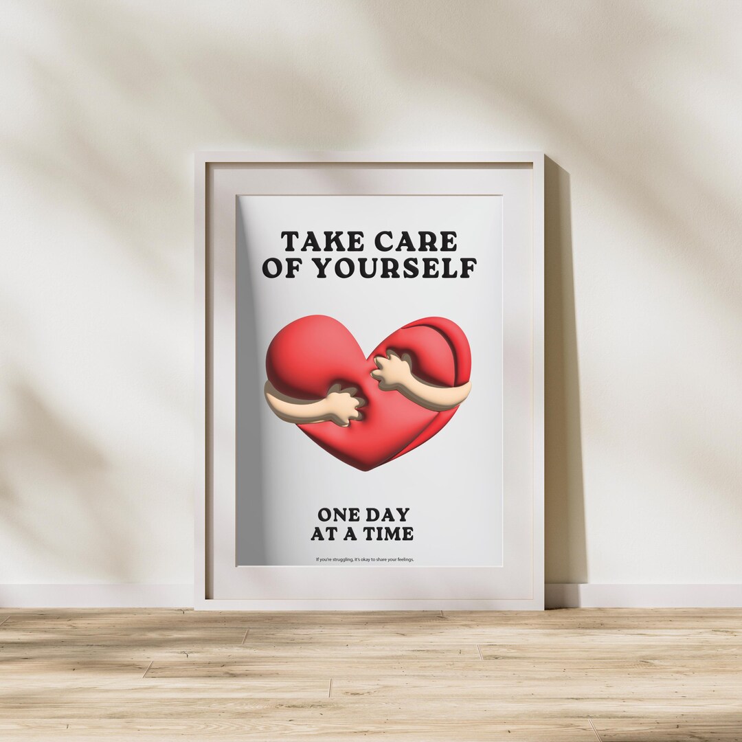 Take Care of Yourself Poster, Digital Download, Hands Hugging Heart ...