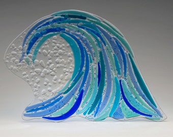 Fused Glass Art Panel Round Crashing Ocean Waves Rolling Breaking Wave ...