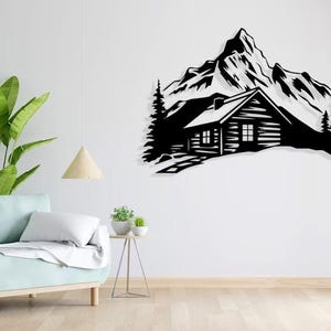 Mountain and Cabin Metal Wall Decor,pine Tree Decor,forest Wall Art ...