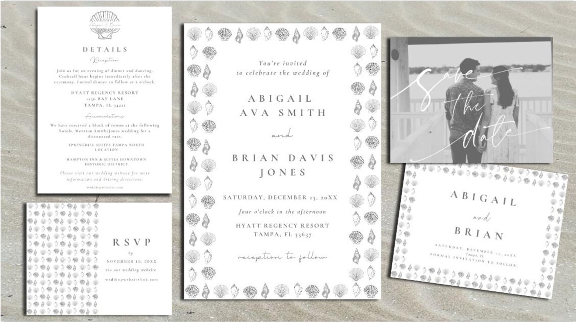 Classic Shell Wedding Invitation Suite - Etsy