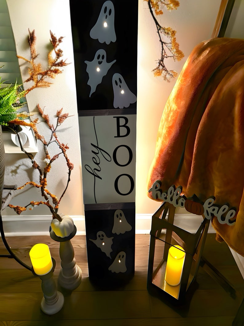 Hey Boo Door Lean With LED Lights - Etsy
