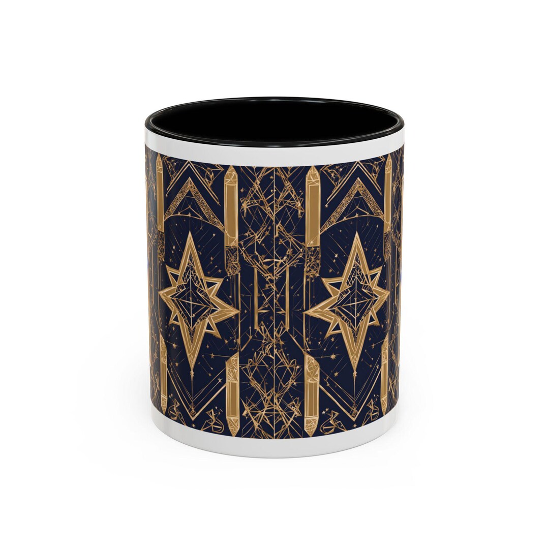 Art Deco Coffee Mug Luxury Gold Navy Stars Pattern Geometric Vintage ...